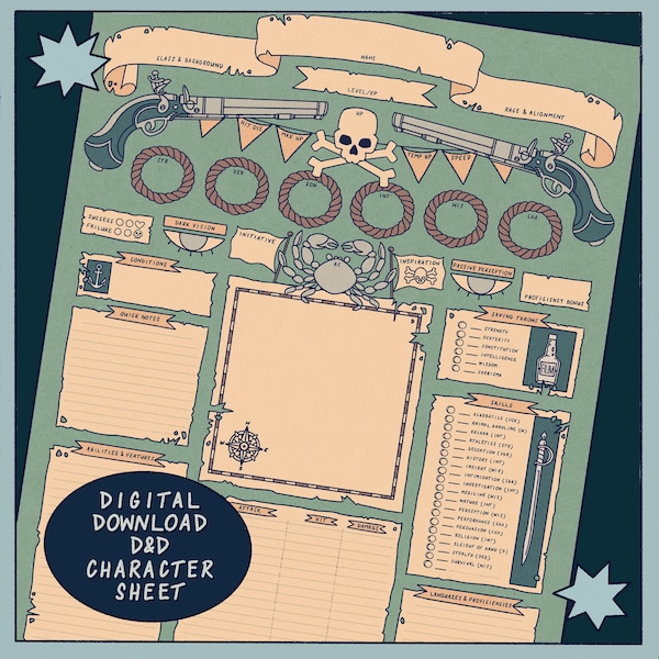 Dnd 5e Pirate Character Sheets - Etsy