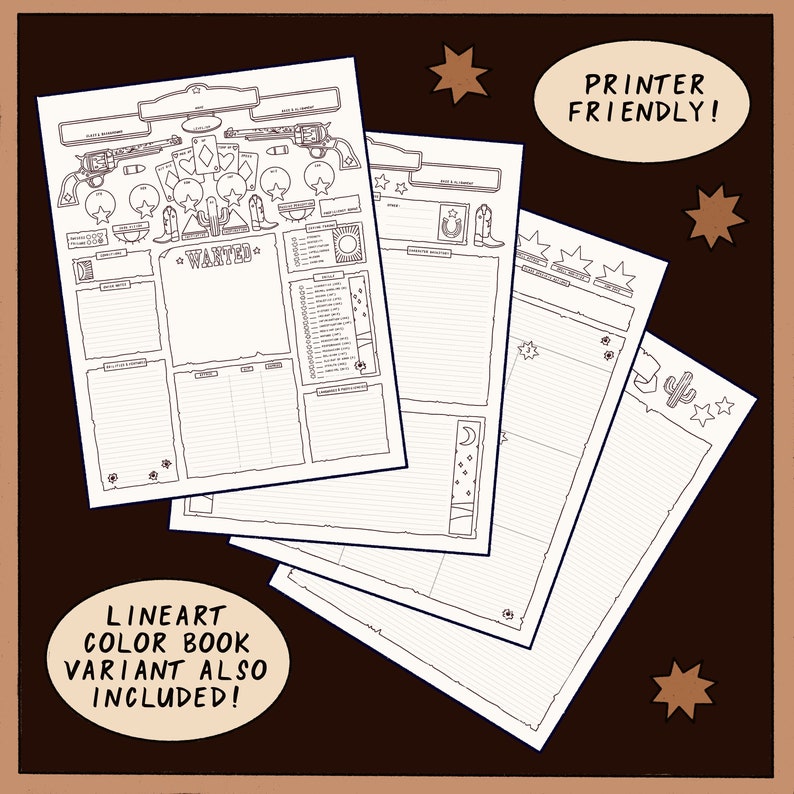 Wild West Printable Dnd Character Sheet PDF for Dungeons and - Etsy