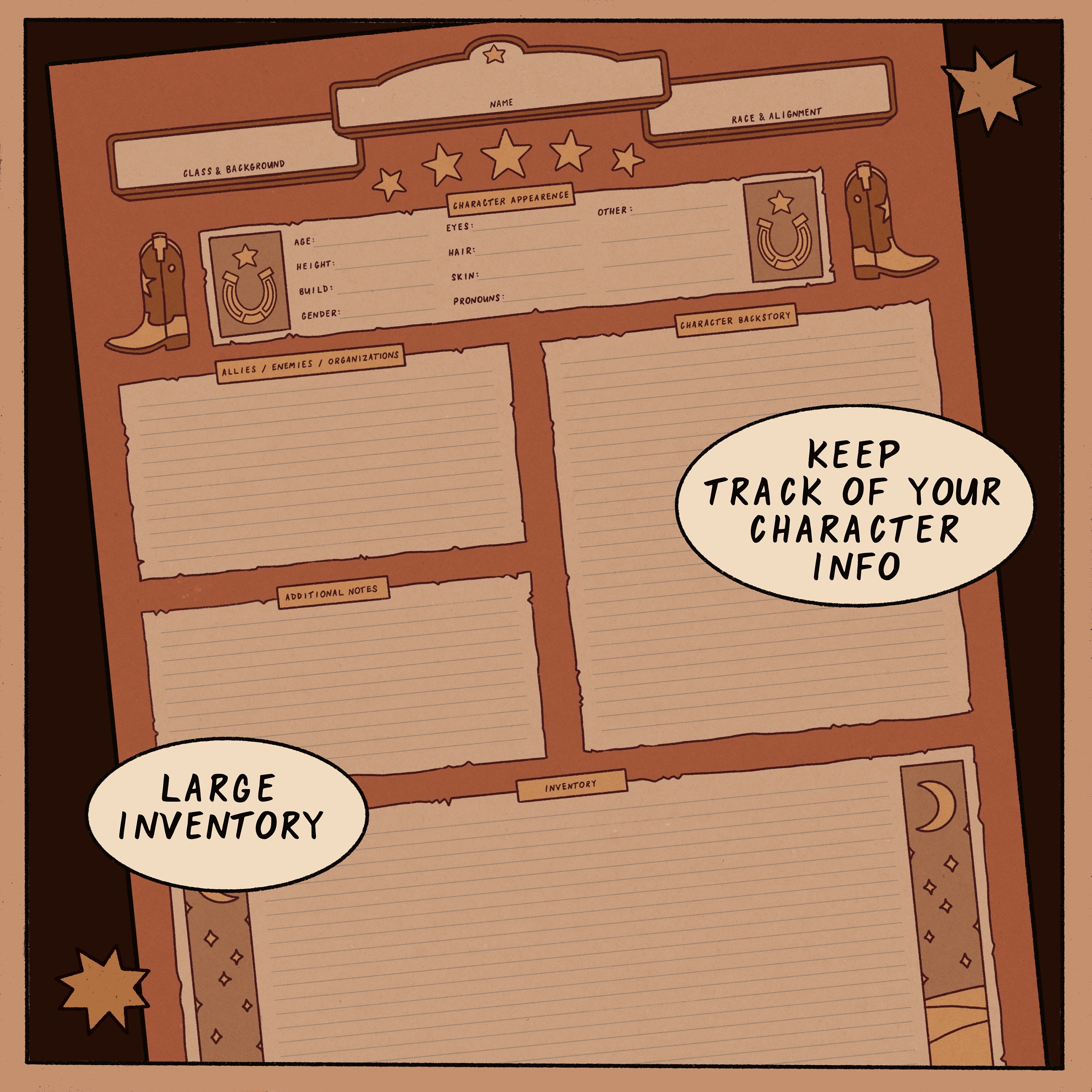 Wild West | Printable Dnd Character Sheet PDF for Dungeons and Dragons ...