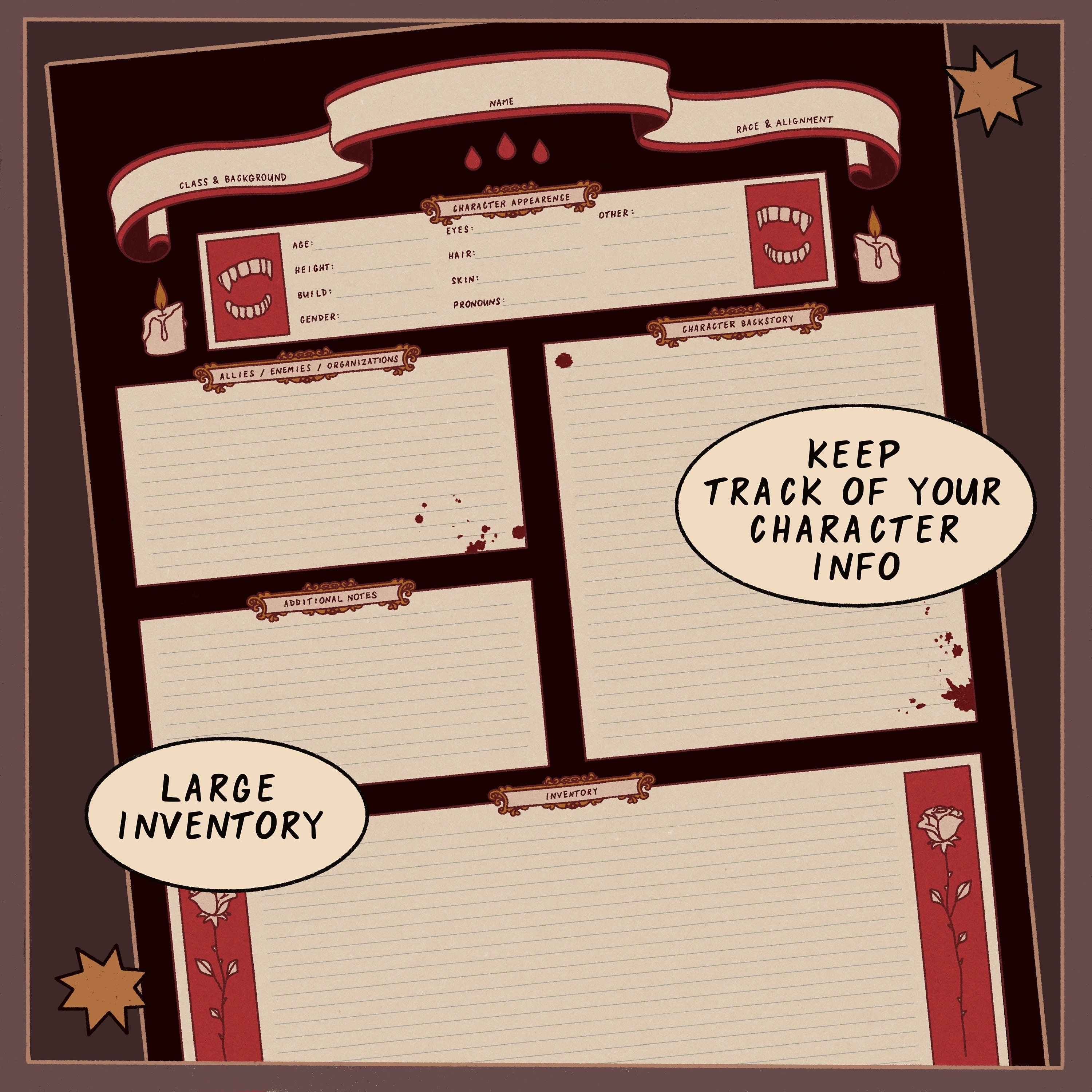Gothic Vampire | Printable Dnd Character Sheet PDF for Dungeons and ...