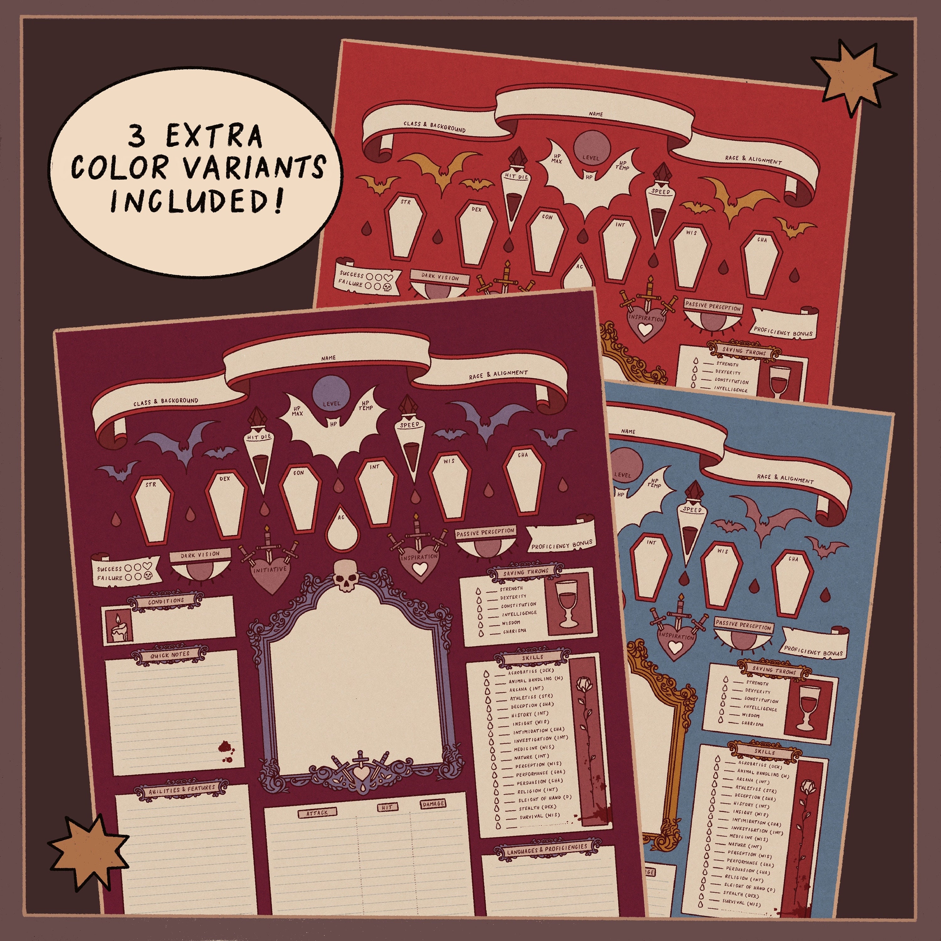 Gothic Vampire | Printable Dnd Character Sheet PDF for Dungeons and ...