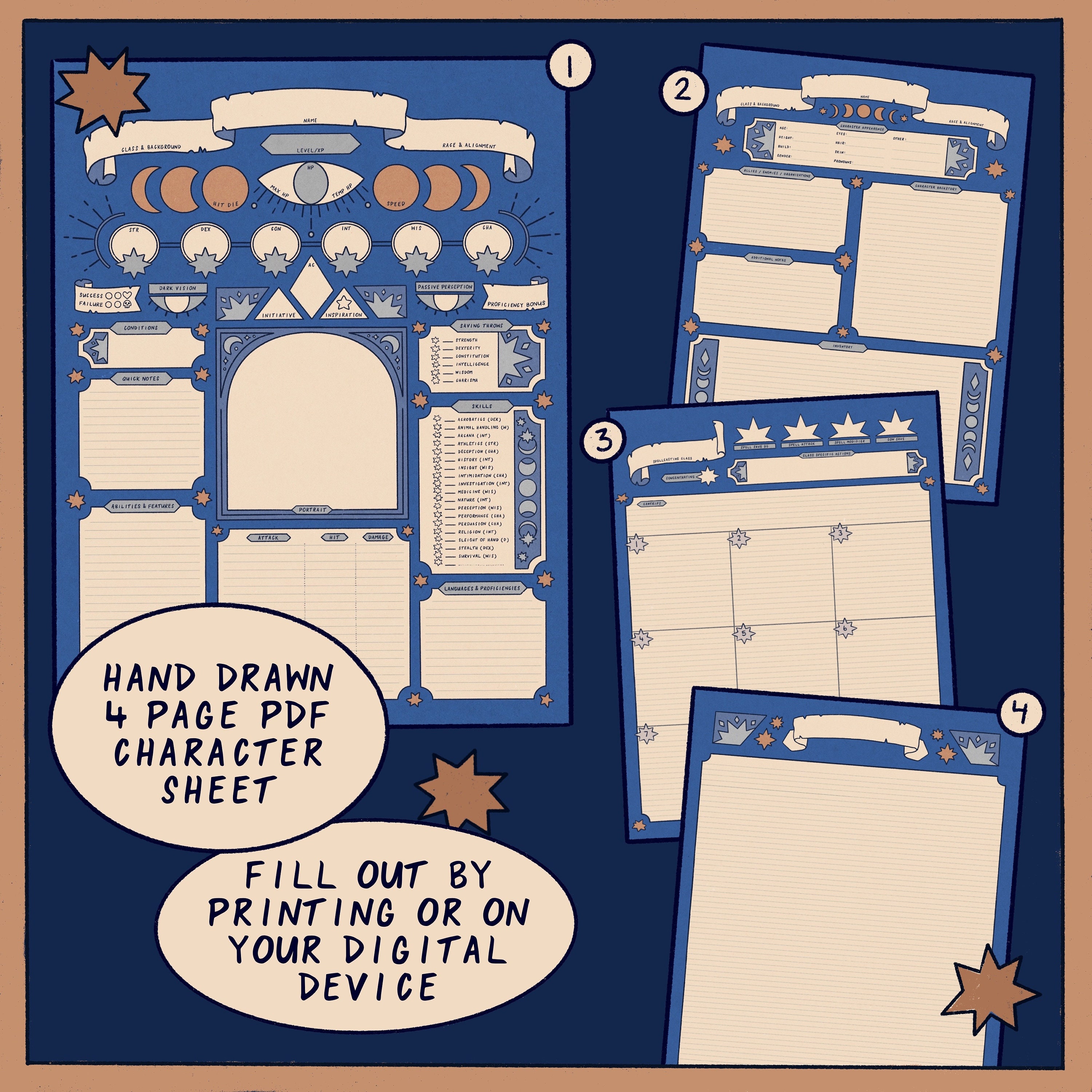 Mystic Skies | Printable Dnd Character Sheet PDF for Dungeons and ...