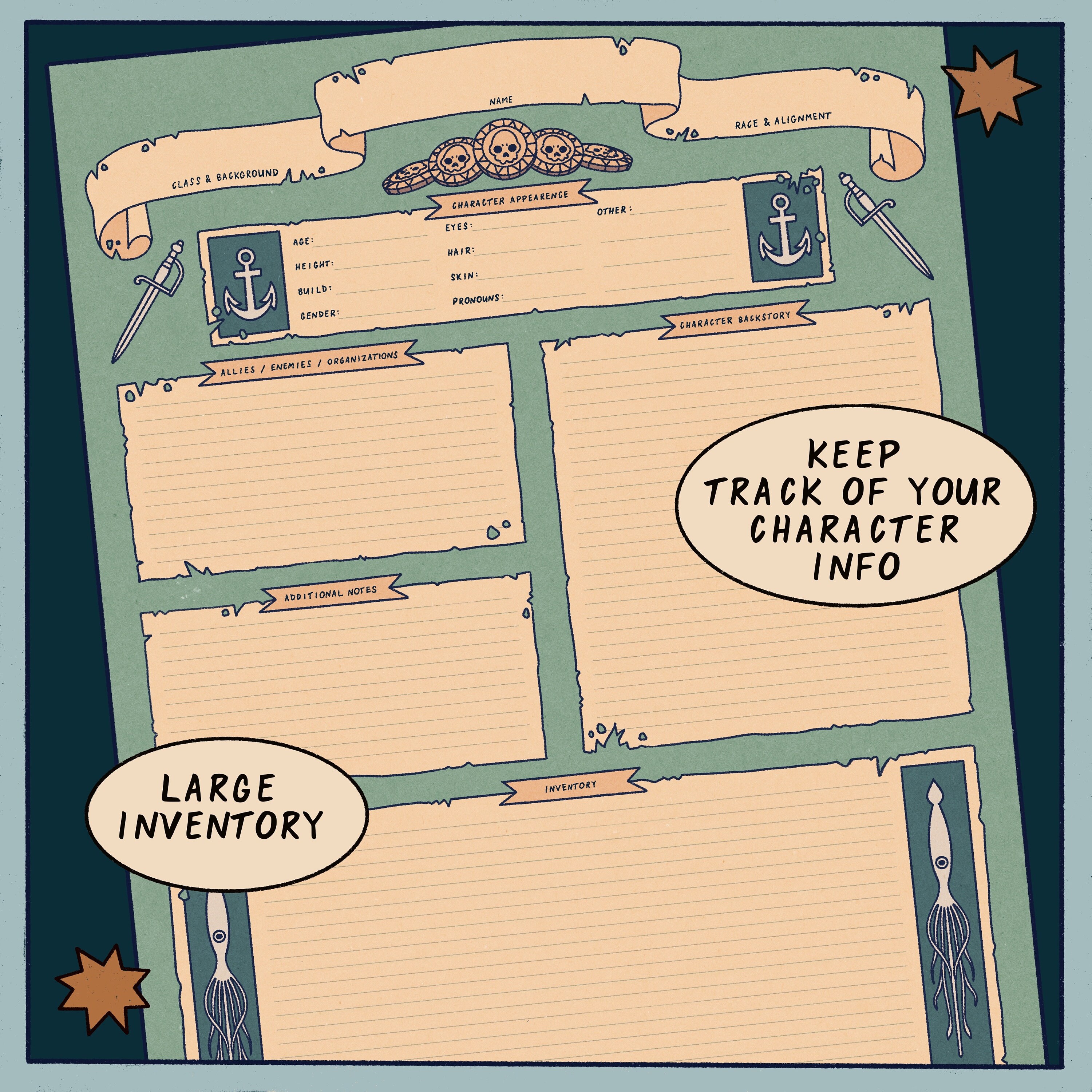 Pirate Life | Printable Dnd Character Sheet PDF for Dungeons and ...