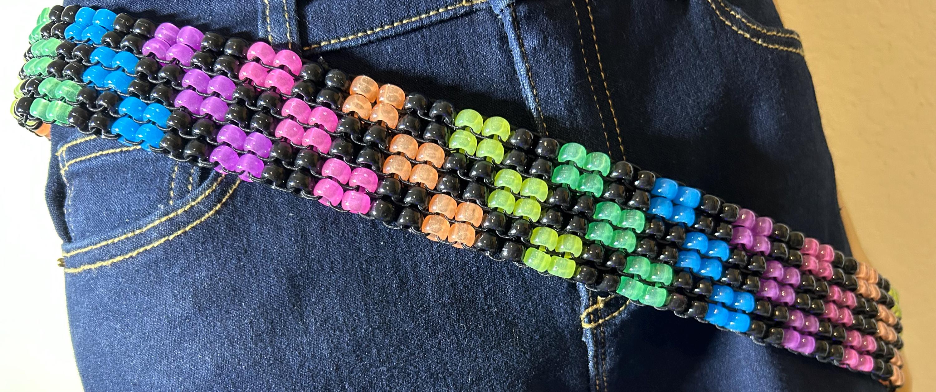 Black and Rainbow Checkered Kandi Belt Opaque, Glow in the Dark ...