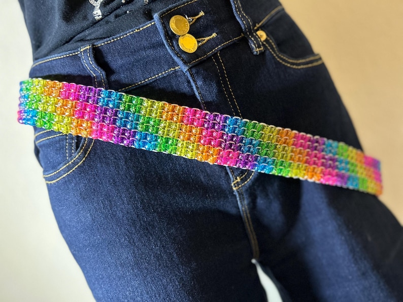 Rainbow 90's Nostalgia Opaque Pearl Glitter Kandi Belt Scenecore - Etsy