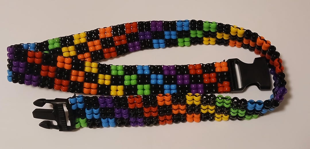 Black and Rainbow Checkered Kandi Belt Opaque and Glow in the Dark - Etsy