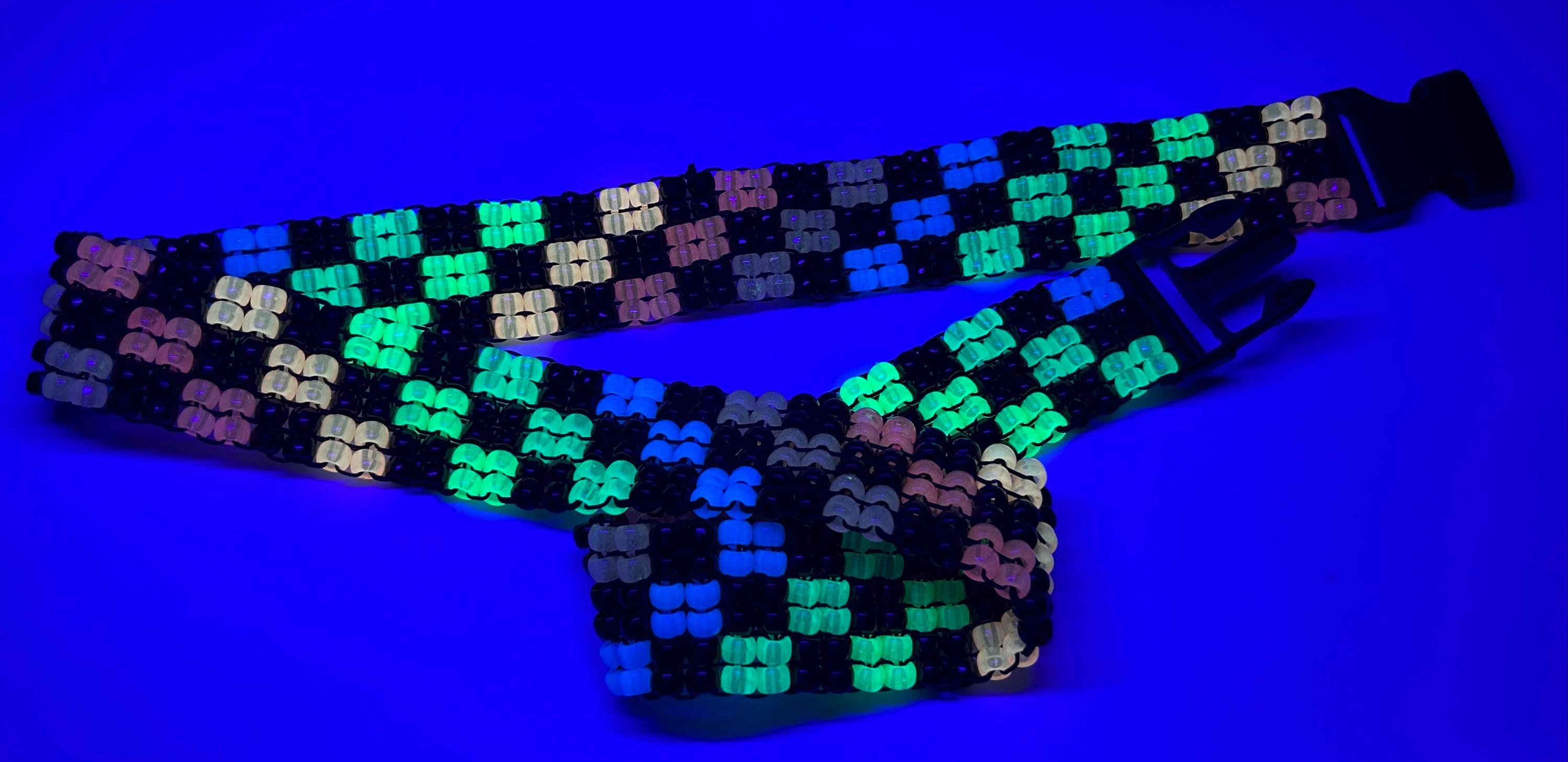 Black and Rainbow Checkered Kandi Belt Opaque, Glow in the Dark ...