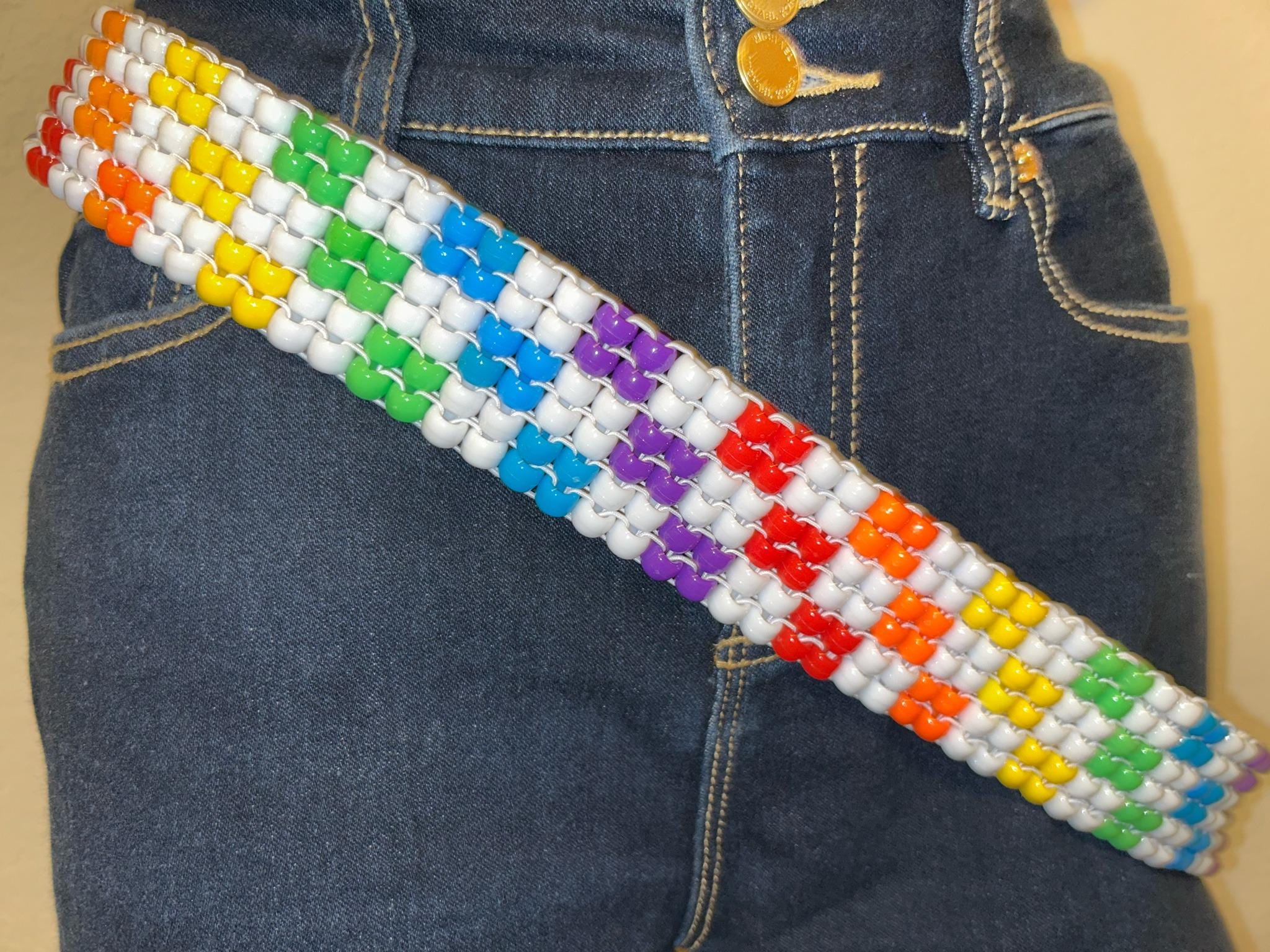 White and Rainbow Checkered Kandi Belt Opaque - Etsy