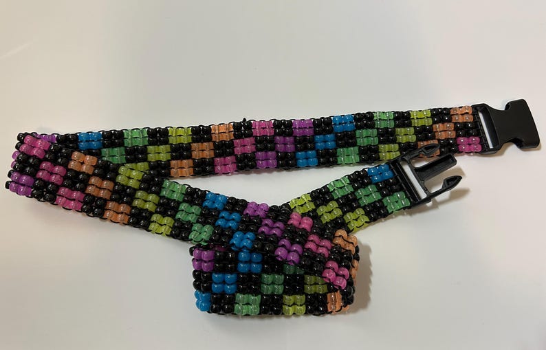 Black and Rainbow Checkered Kandi Belt Opaque, Glow in the Dark ...