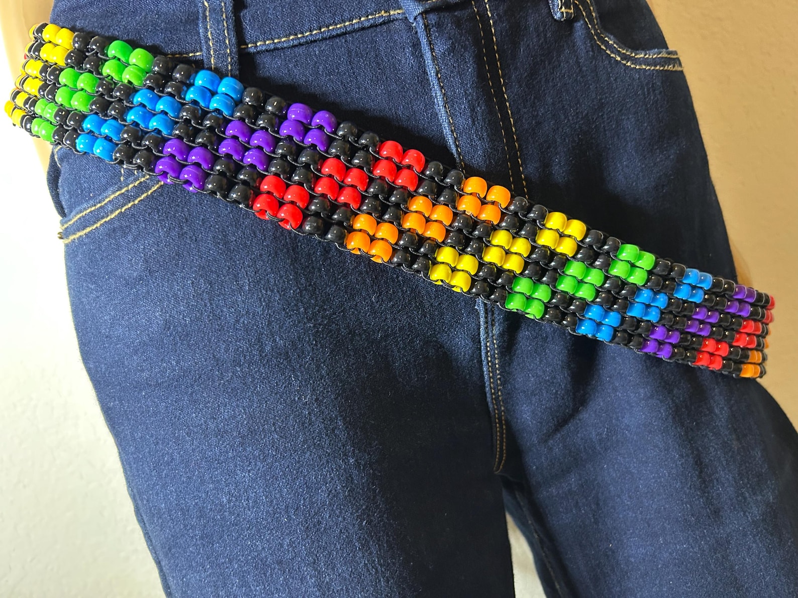 Black and Rainbow Checkered Kandi Belt Opaque, Glow in the Dark ...