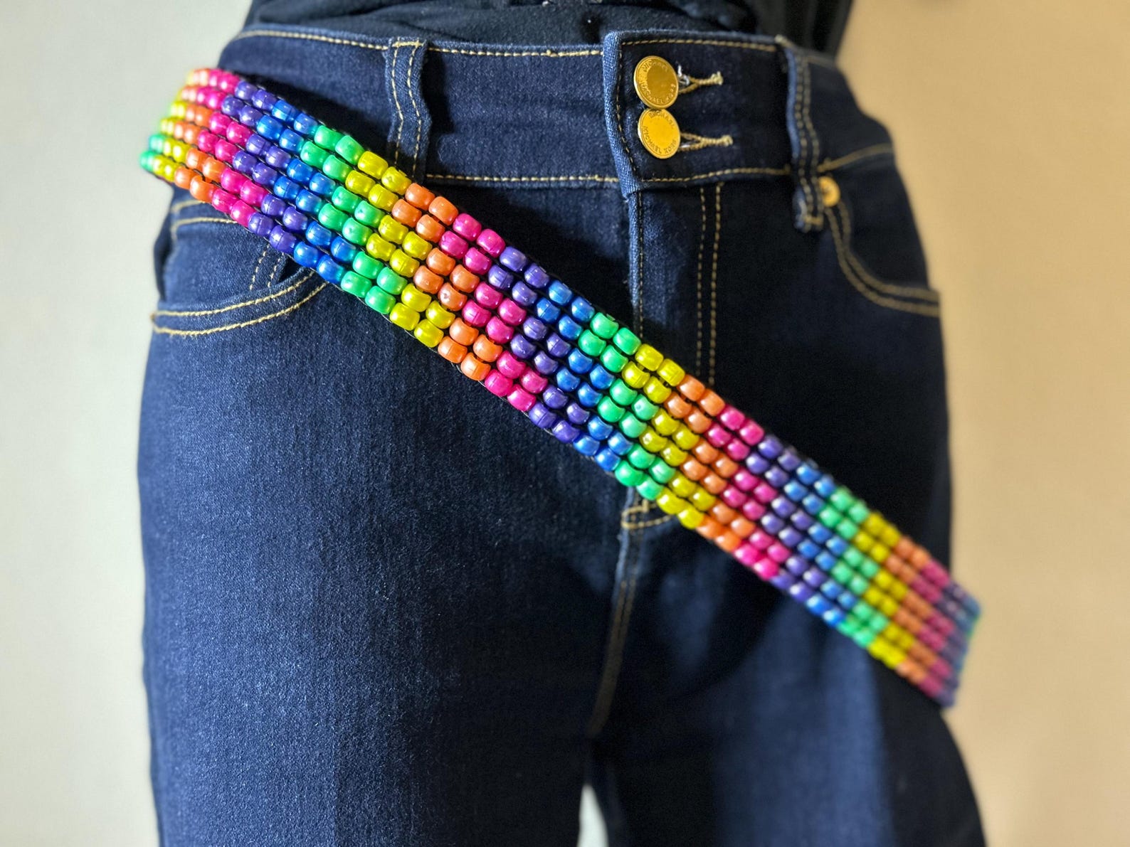 Rainbow 90's Nostalgia Opaque Pearl Glitter Kandi Belt Scenecore - Etsy