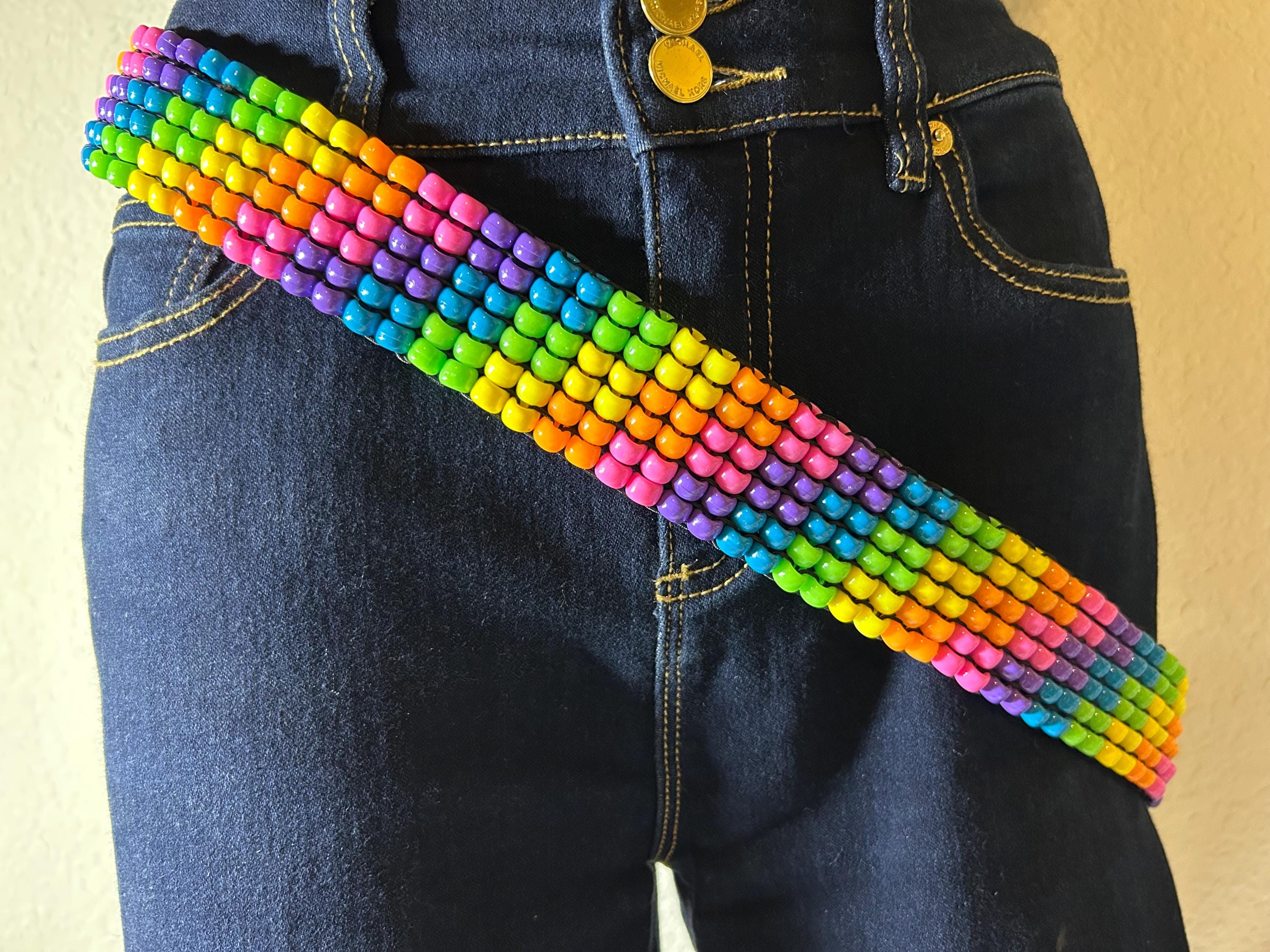 Rainbow 90's Nostalgia Opaque Pearl Glitter Kandi Belt Scenecore - Etsy
