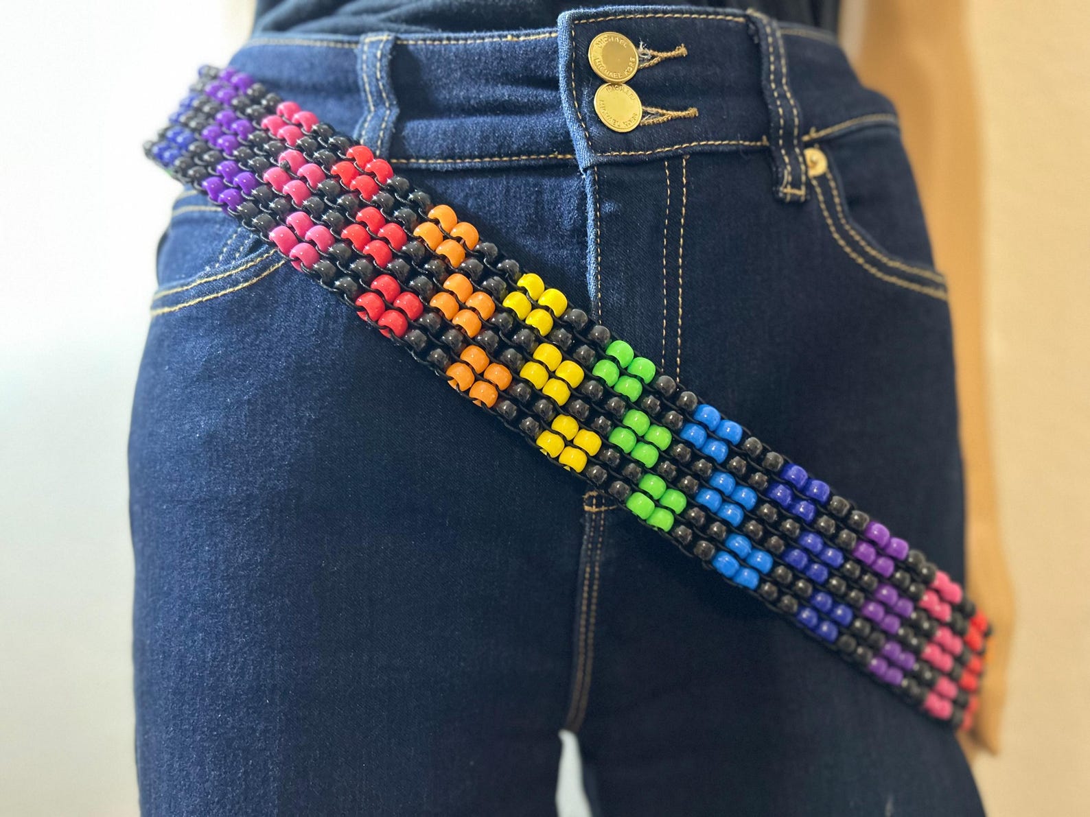 Black and Rainbow Checkered Kandi Belt Opaque, Glow in the Dark ...
