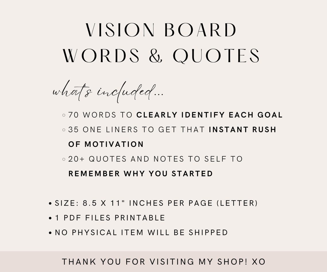Black & White Vision Board Words, 2026 Printable Vision Board Kit ...