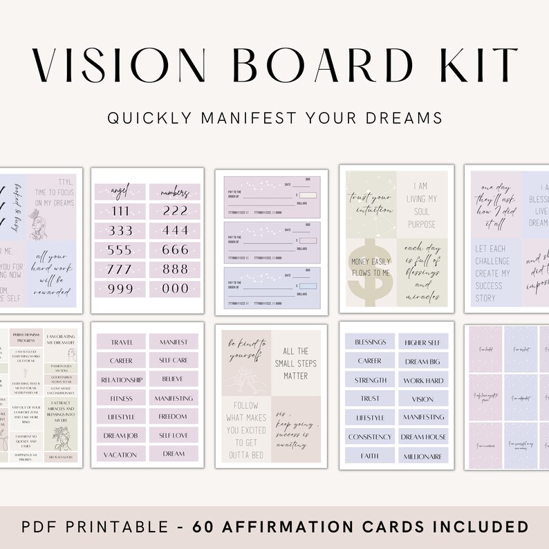 Vision Board Kit Printable, Mood Board, Dream Board, Manifestation ...