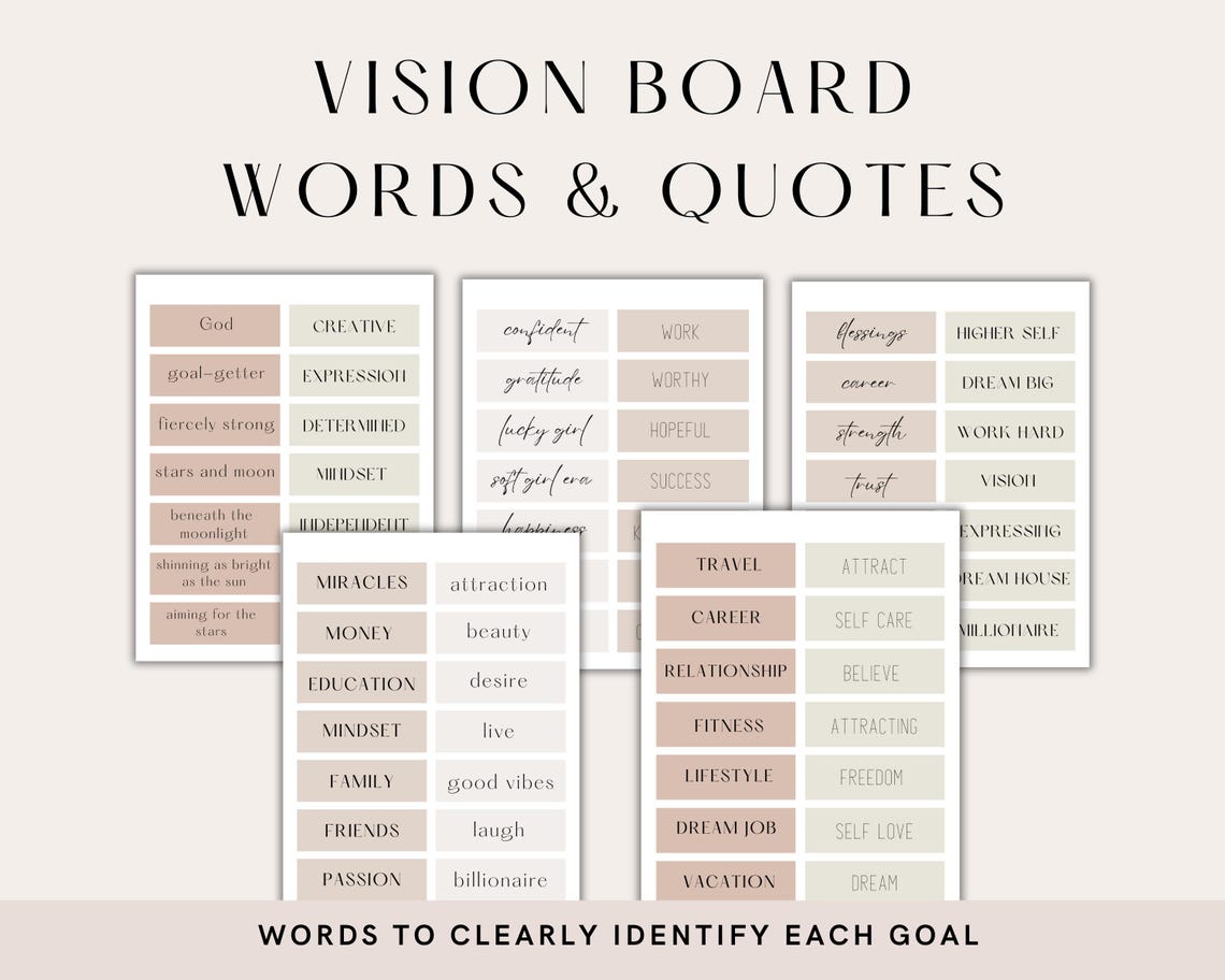 Dusty Rose Spring Vision Board Words, Printable Vision Board Kit ...