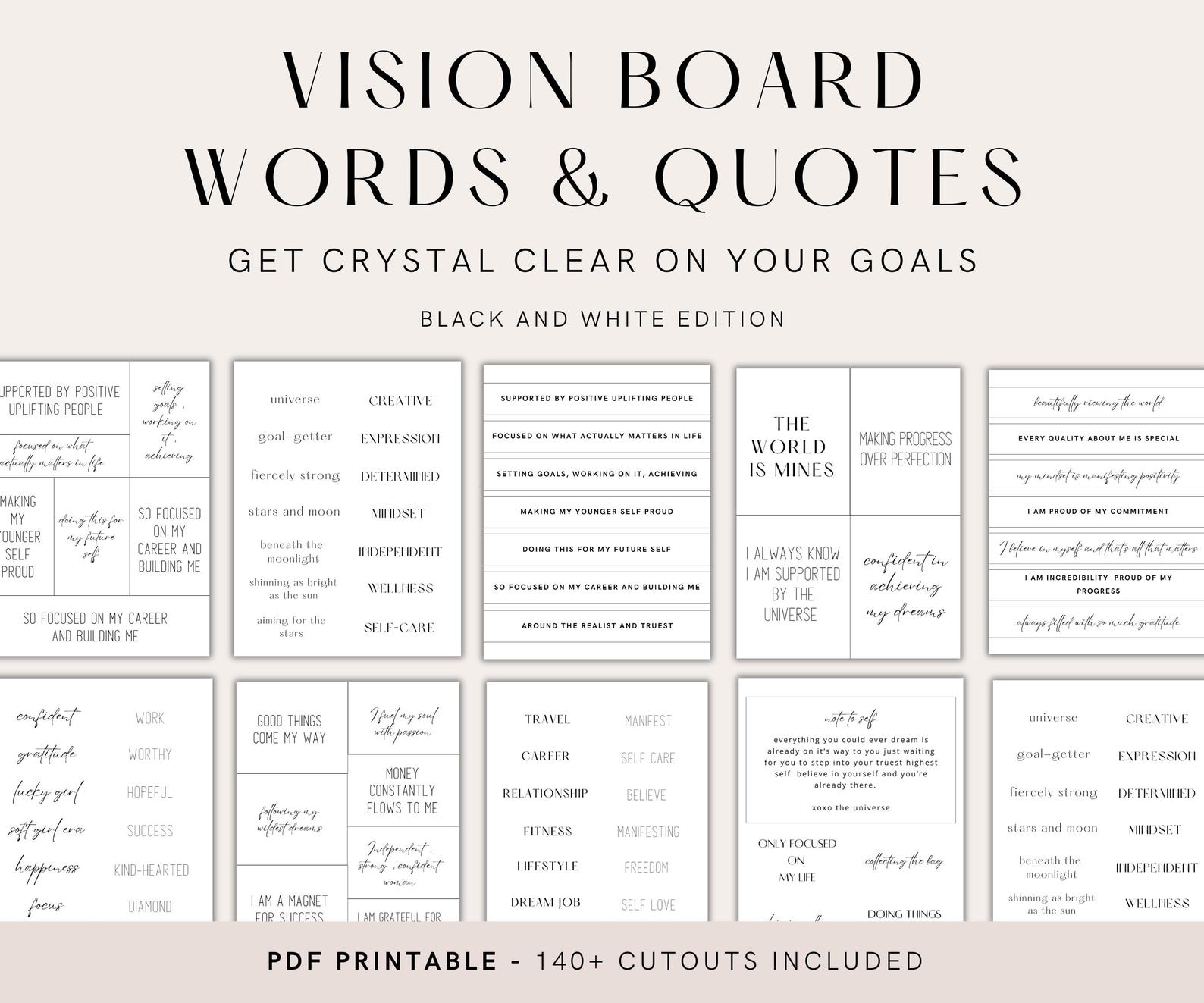 Black & White Vision Board Words, Vision Board Kit, Vision Board ...