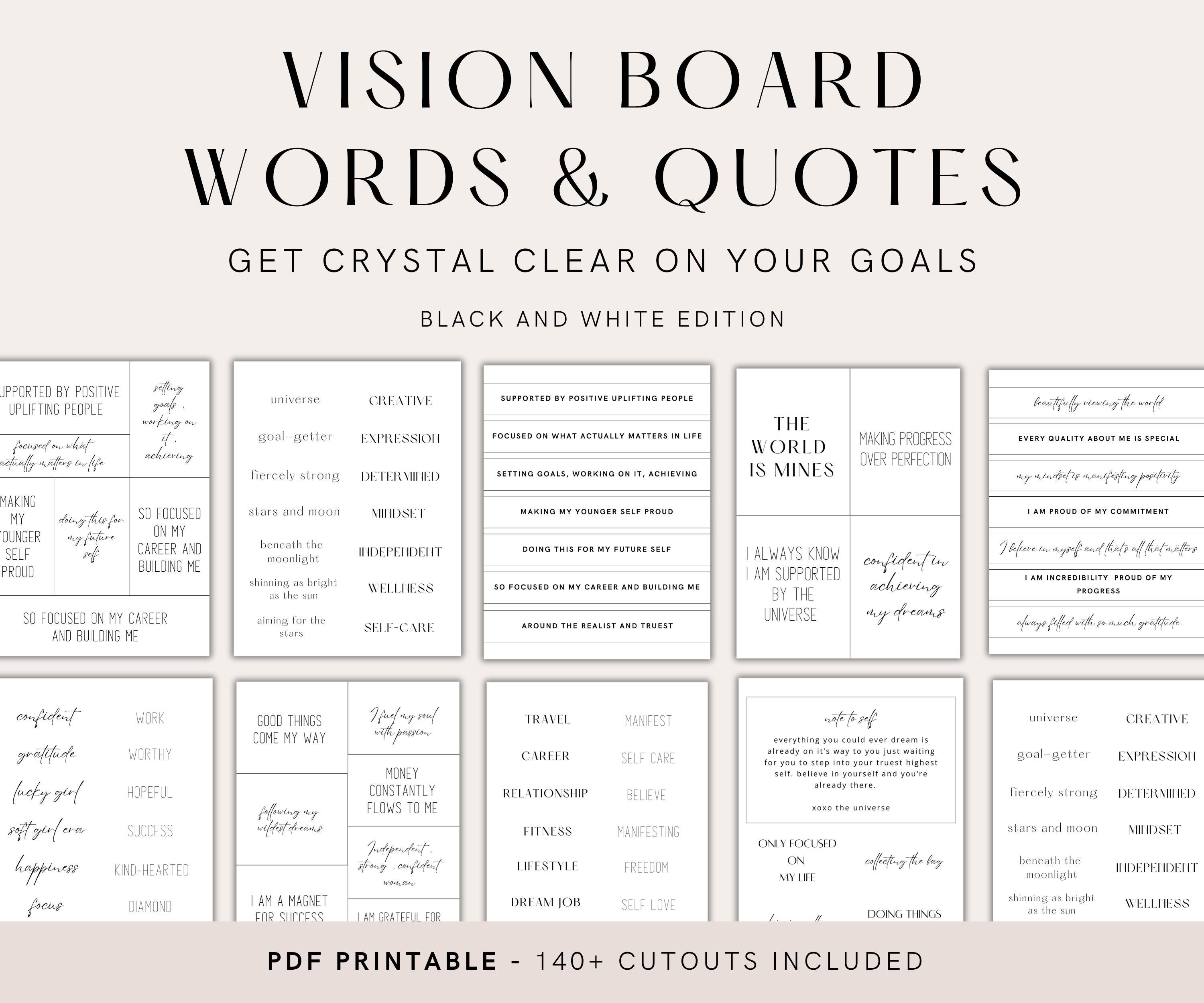Black & White Vision Board Words, Vision Board Kit, Vision Board ...
