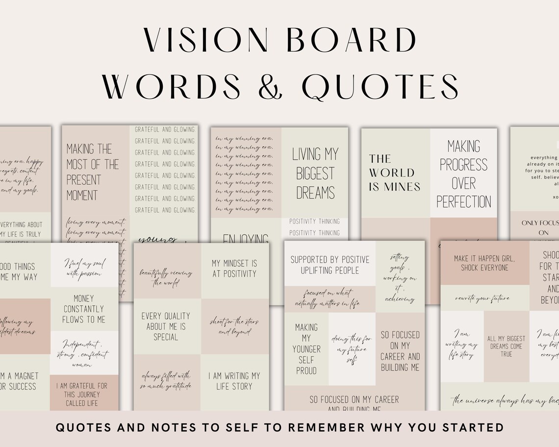 Dusty Rose Spring Vision Board Words, Printable Vision Board Kit ...