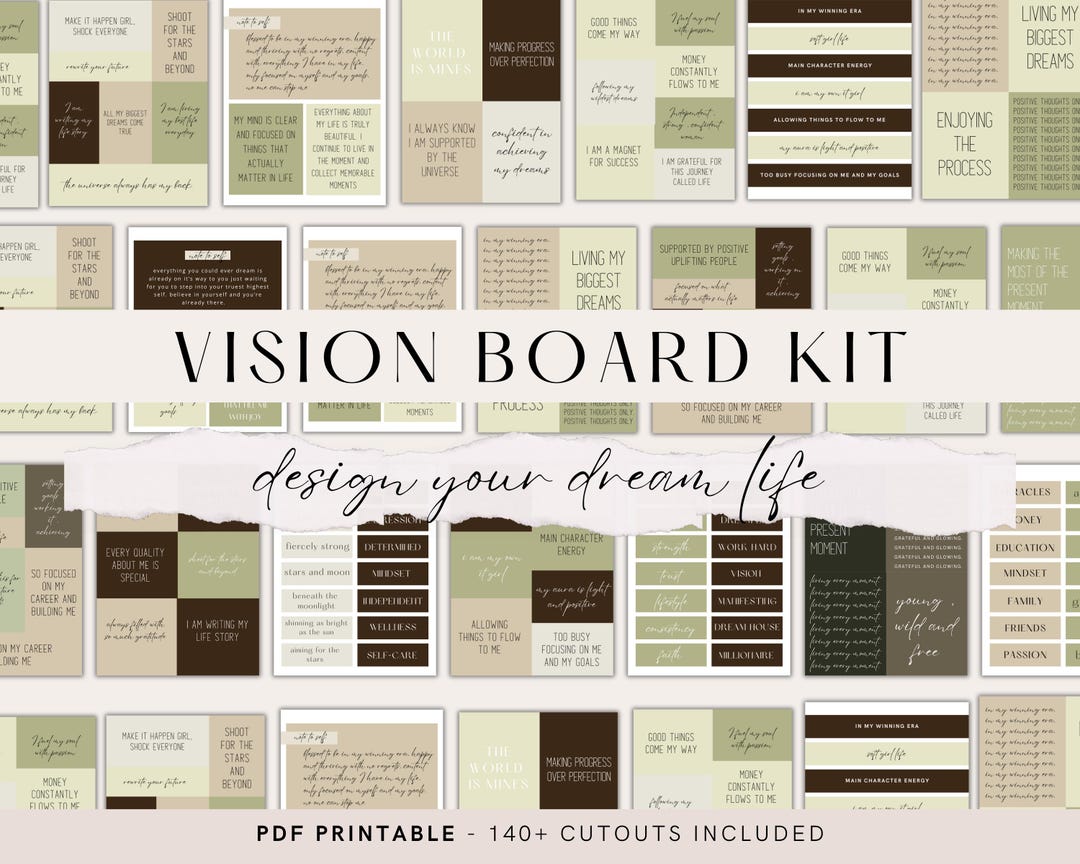 2025 Green Vision Board Kit Printable, Vision Board Planner, Vision ...