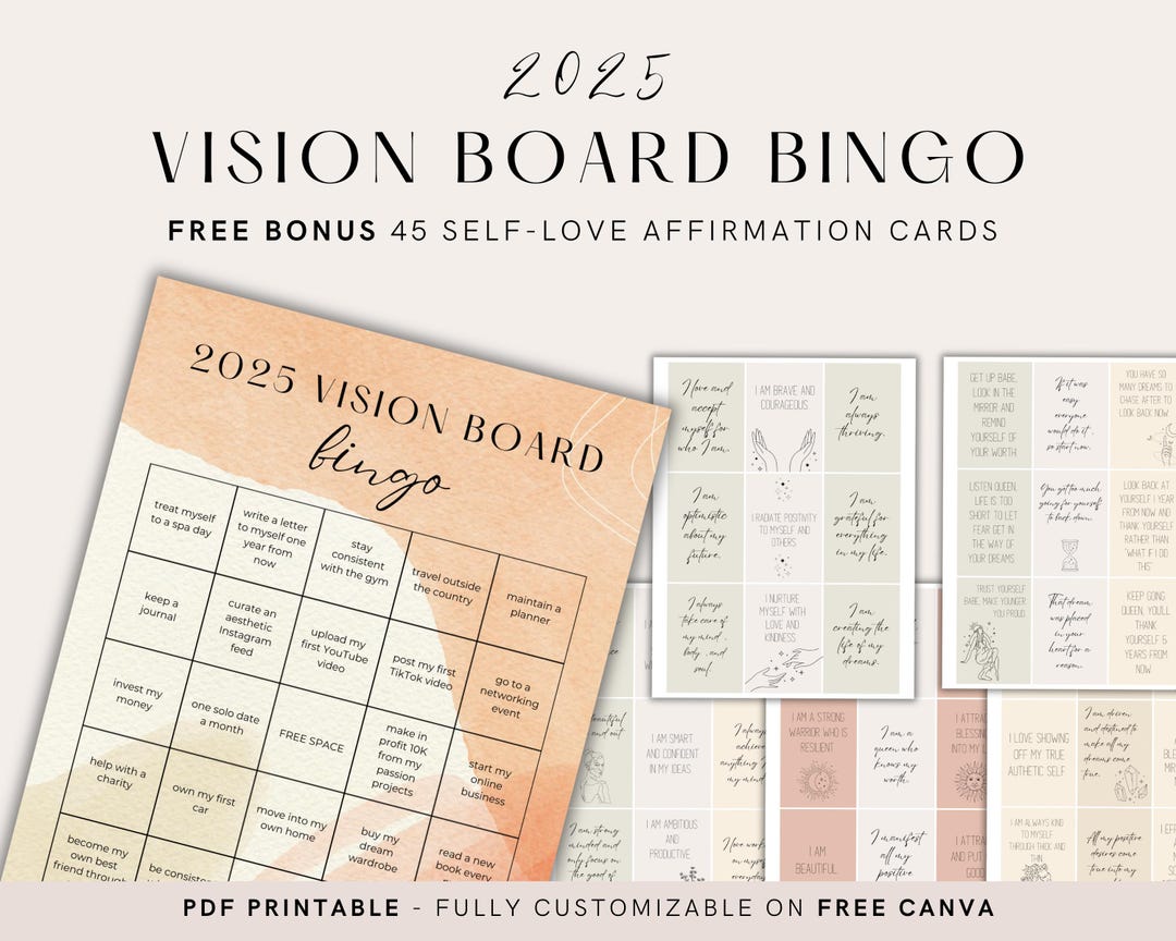2025 Vision Board Bingo, Printable Vision Board, Digital Vision Board ...
