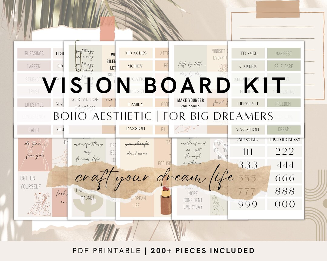 Boho Vision Board Kit for Entrepreneurs, 2026 Vision Board Printable ...
