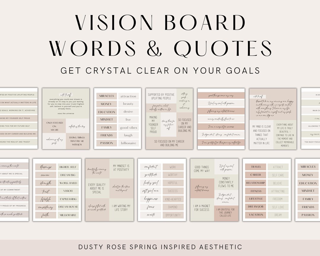 Dusty Rose Spring Vision Board Words, Printable Vision Board Kit ...