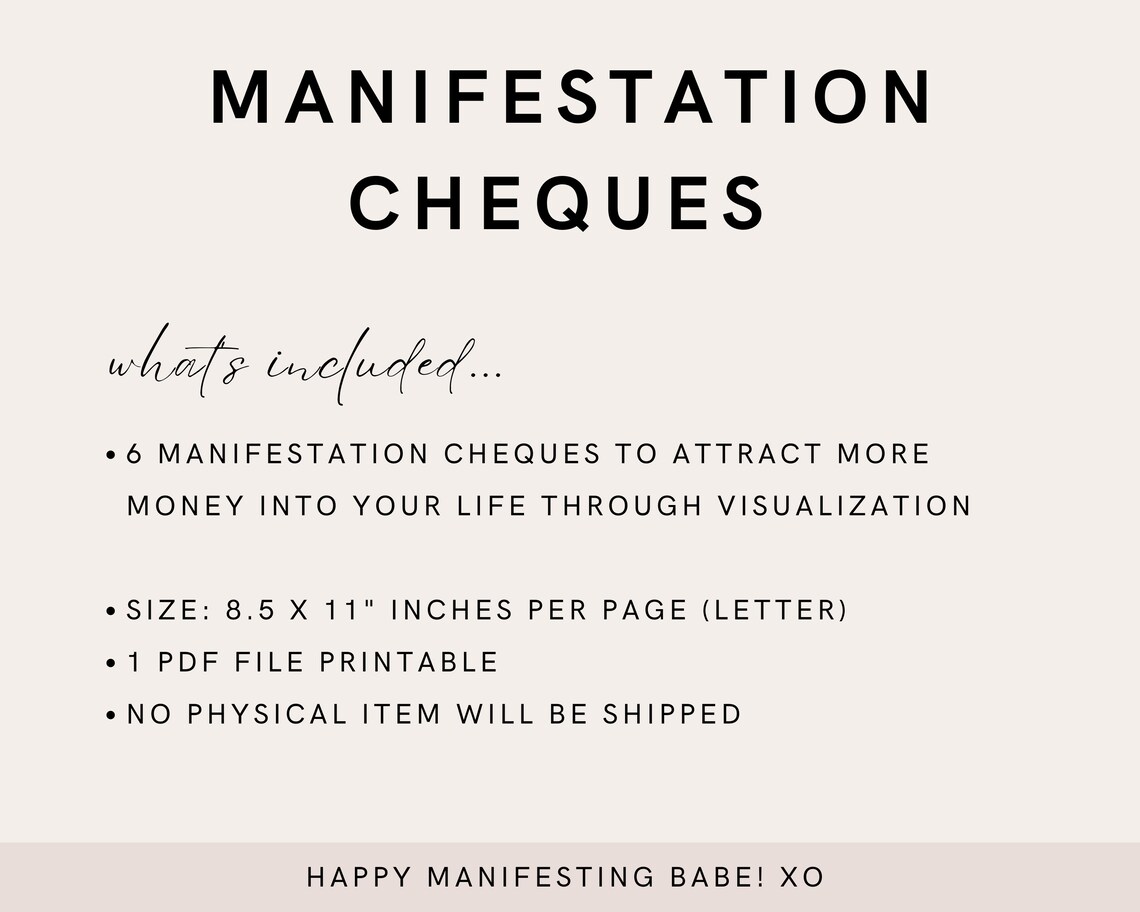 Manifestation Checks, Manifestation Cheques, Printable Check ...
