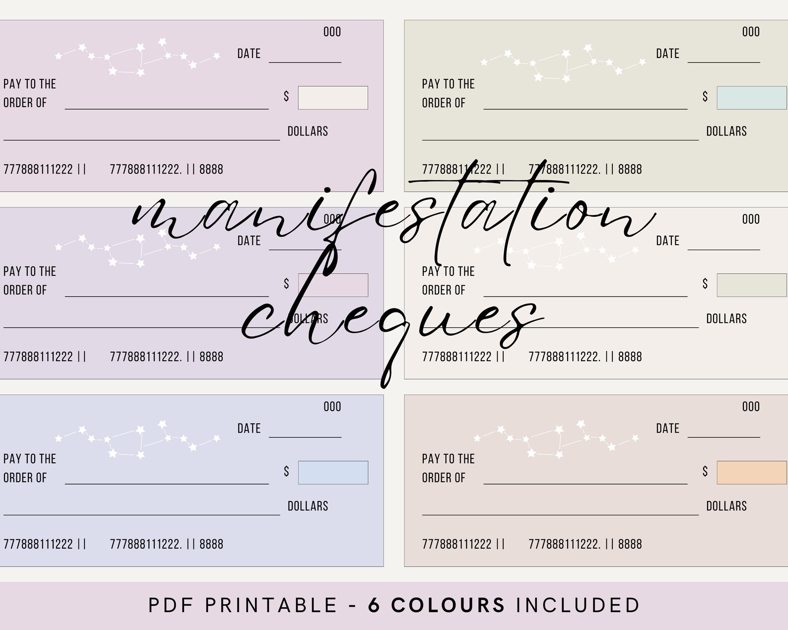 Manifestation Checks, Manifestation Cheques, Printable Check ...
