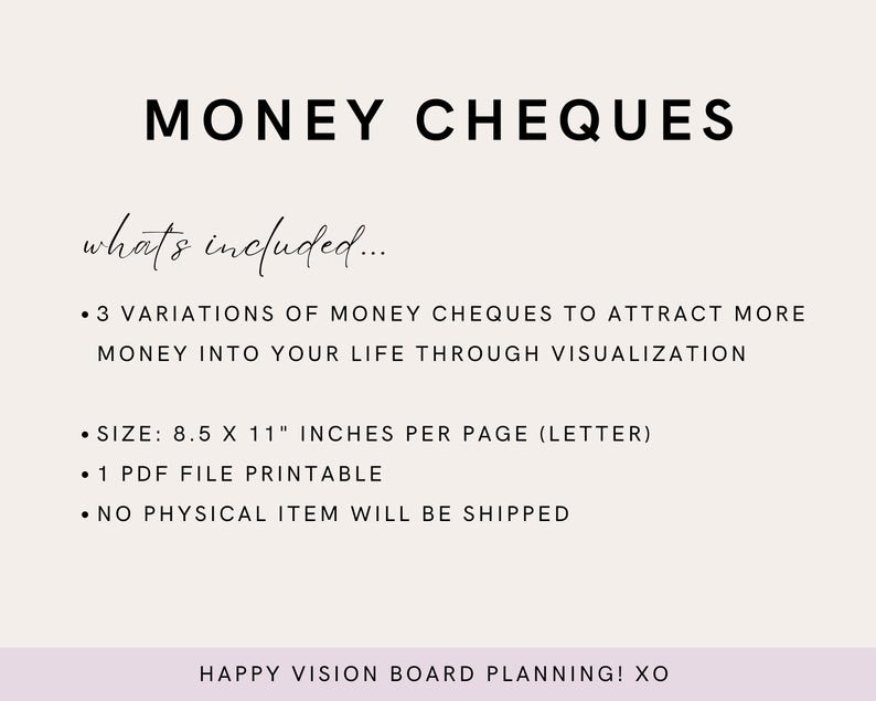 Printable Money Checks, Money Cheques Check, Vision Board Kit ...