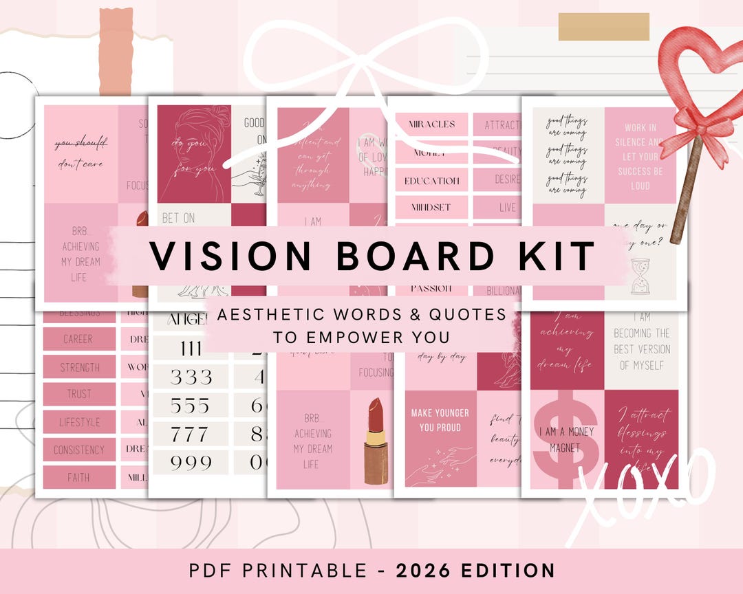 2026 Pink Vision Board Kit, Printable Vision Board Kit Tween, Vision ...