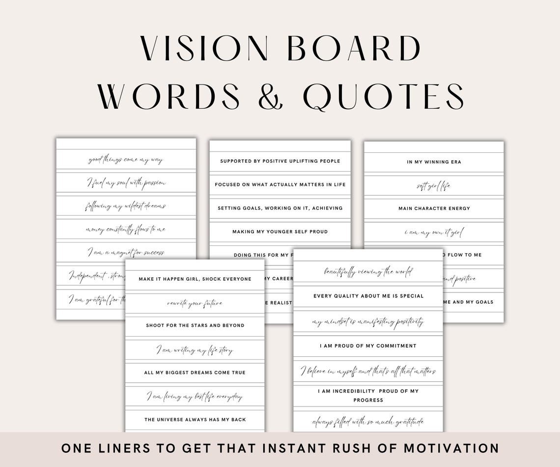 Black & White Vision Board Words, Vision Board Kit, Vision Board ...
