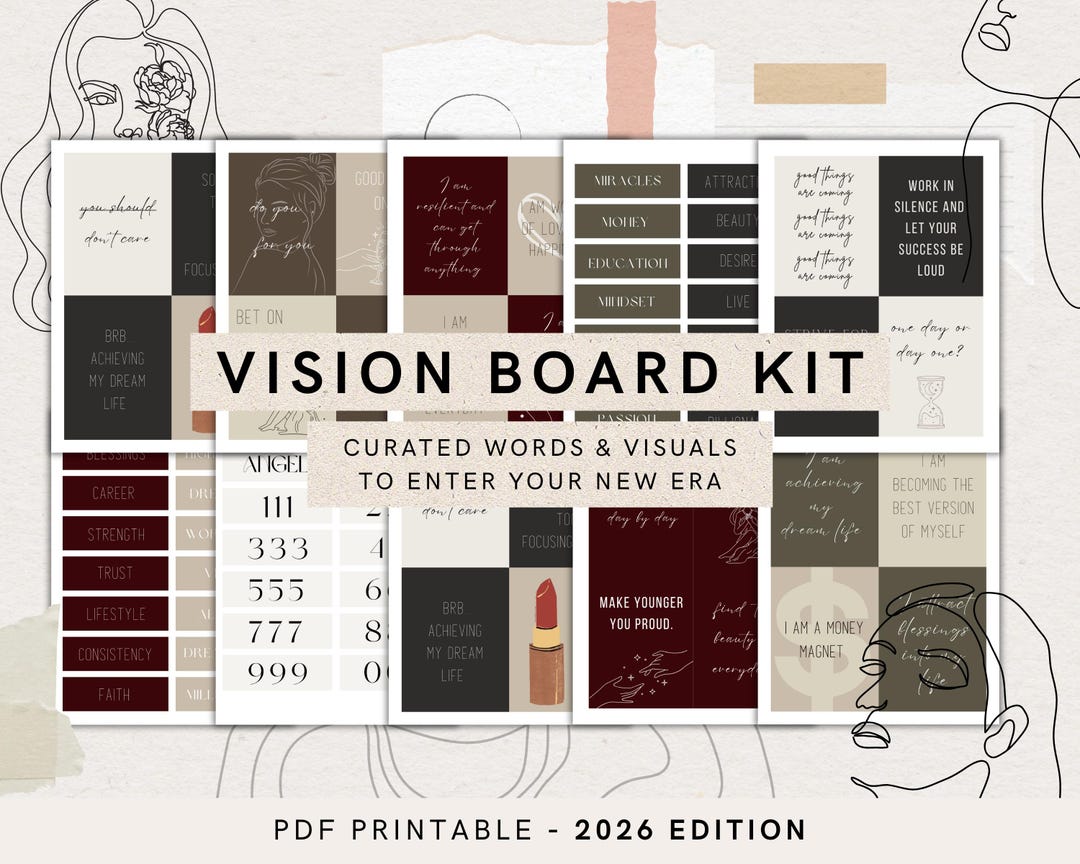 2026 Moody & Soft Vision Board Kit, Vision Board Business, Minimalist ...
