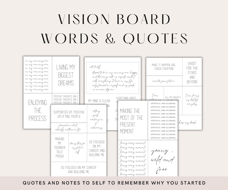 Black & White Vision Board Words, 2026 Printable Vision Board Kit ...