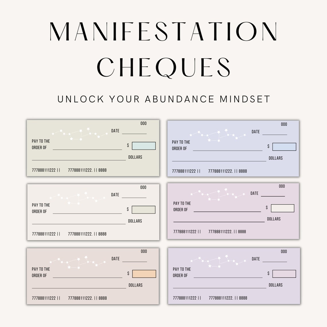 Manifestation Checks, Manifestation Cheques, Printable Check ...