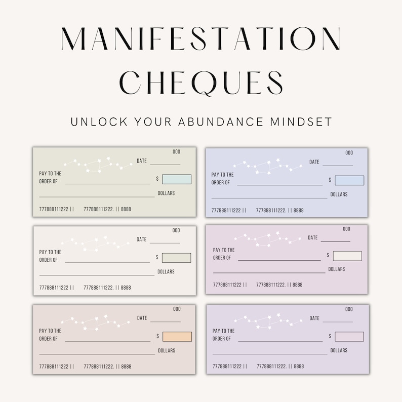 Manifestation Checks, Manifestation Cheques, Printable Check ...