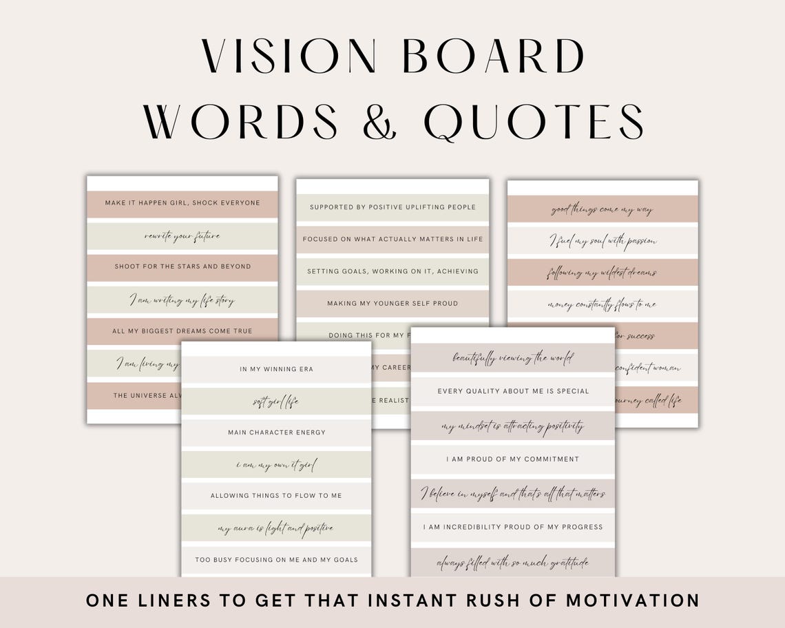 Dusty Rose Spring Vision Board Words, Printable Vision Board Kit ...