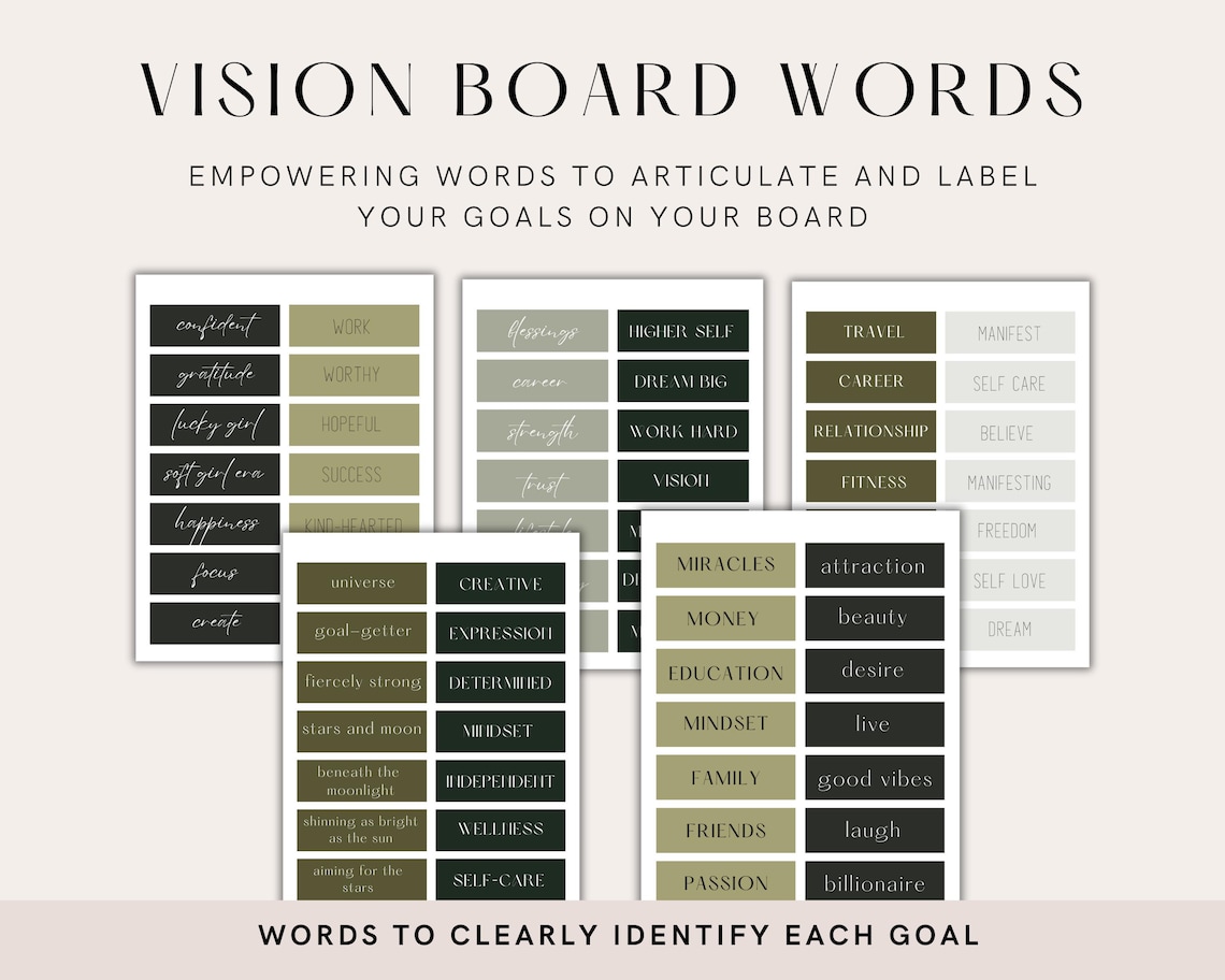 2025 Green Vision Board Kit Printable, Vision Board Planner, Vision ...