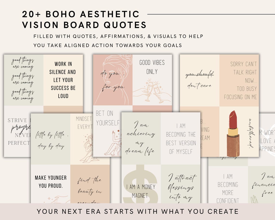 Boho Vision Board Kit for Entrepreneurs, 2026 Vision Board Printable ...