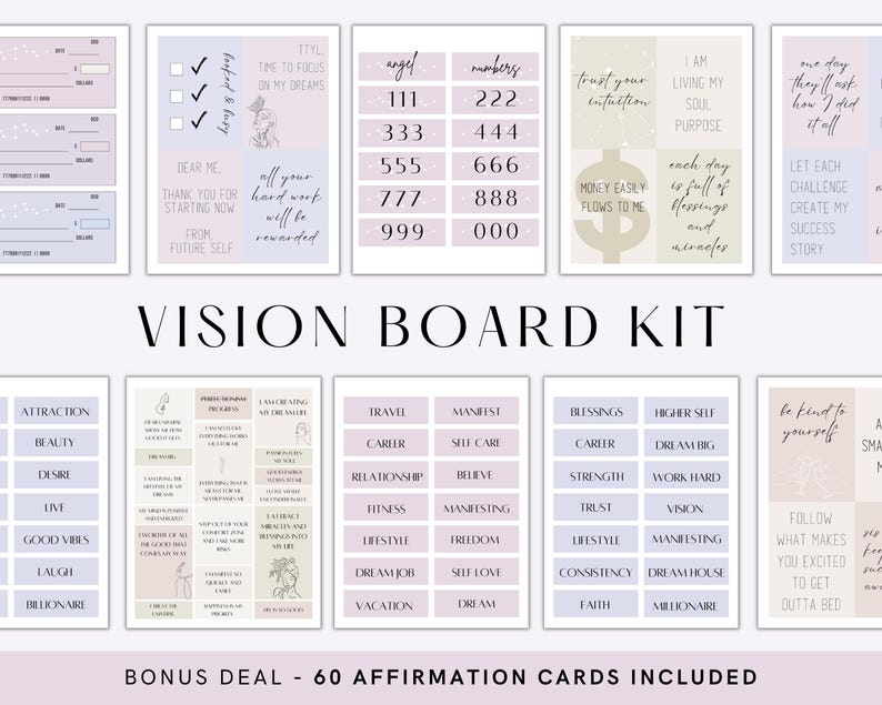 Dreamy Vision Board Kit Printable, Money Check Templates, Vision Board ...