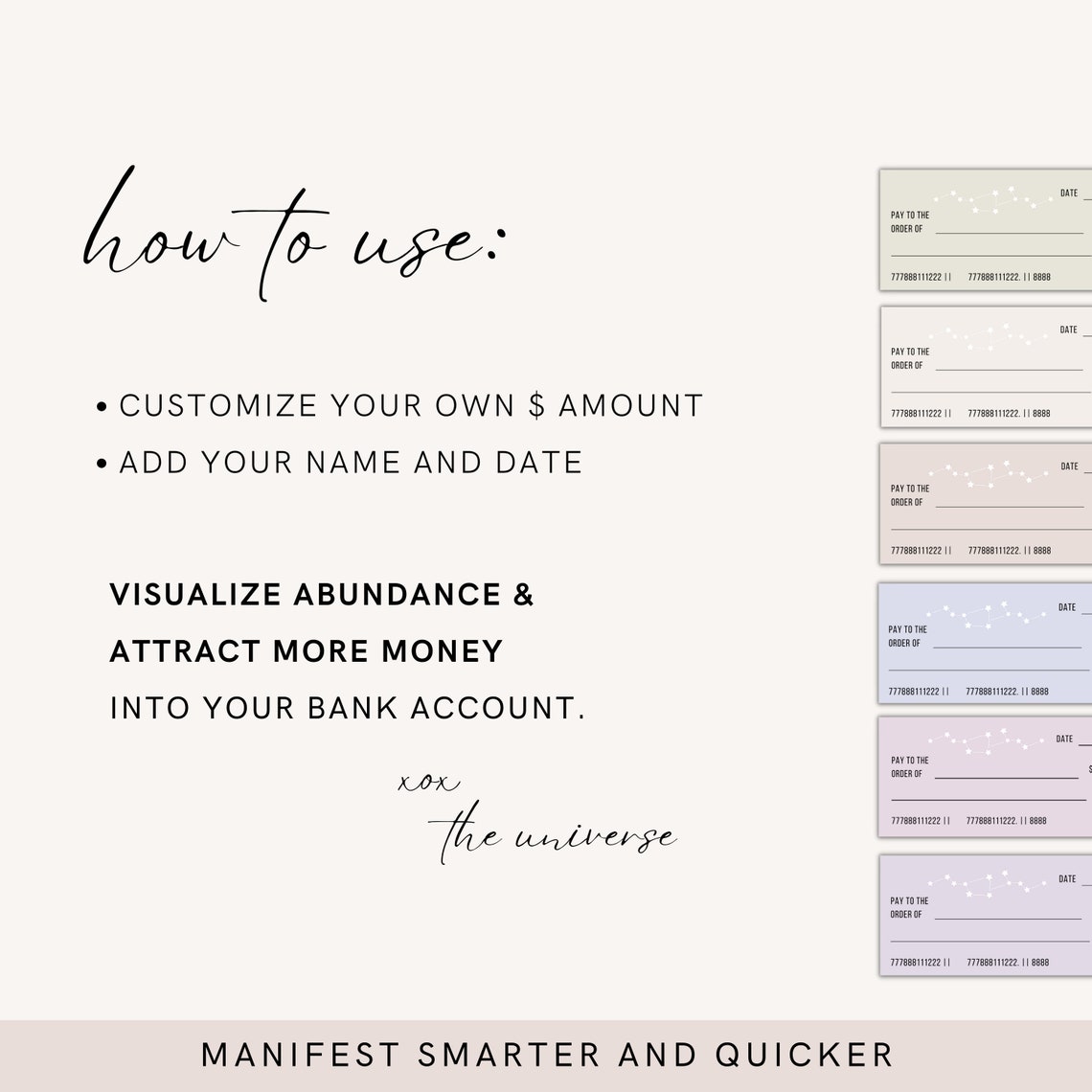 Manifestation Checks, Manifestation Cheques, Printable Check ...