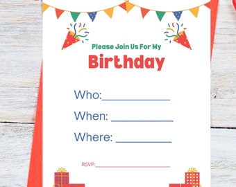 Fill in Birthday Party Invitation, Blank Birthday Party Invitation ...