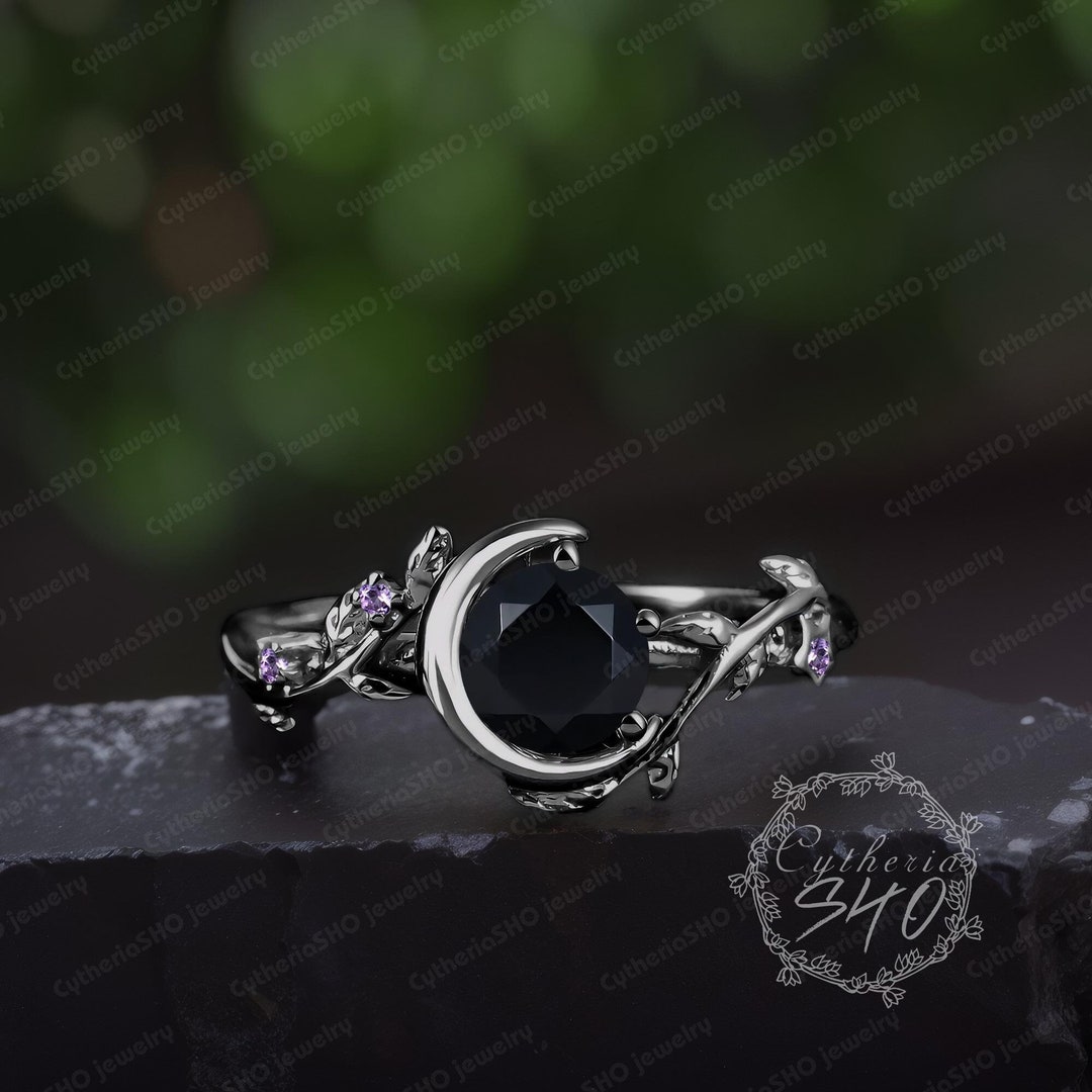 Gothic Black Onyx Engagement Ring 14K Black Gold Gemstone Promise Ring ...
