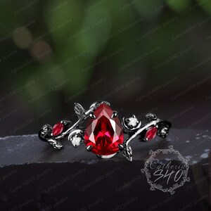 Vintage Pear Shaped Red Ruby Engagement Ring Soild 14K Rose Gold ...