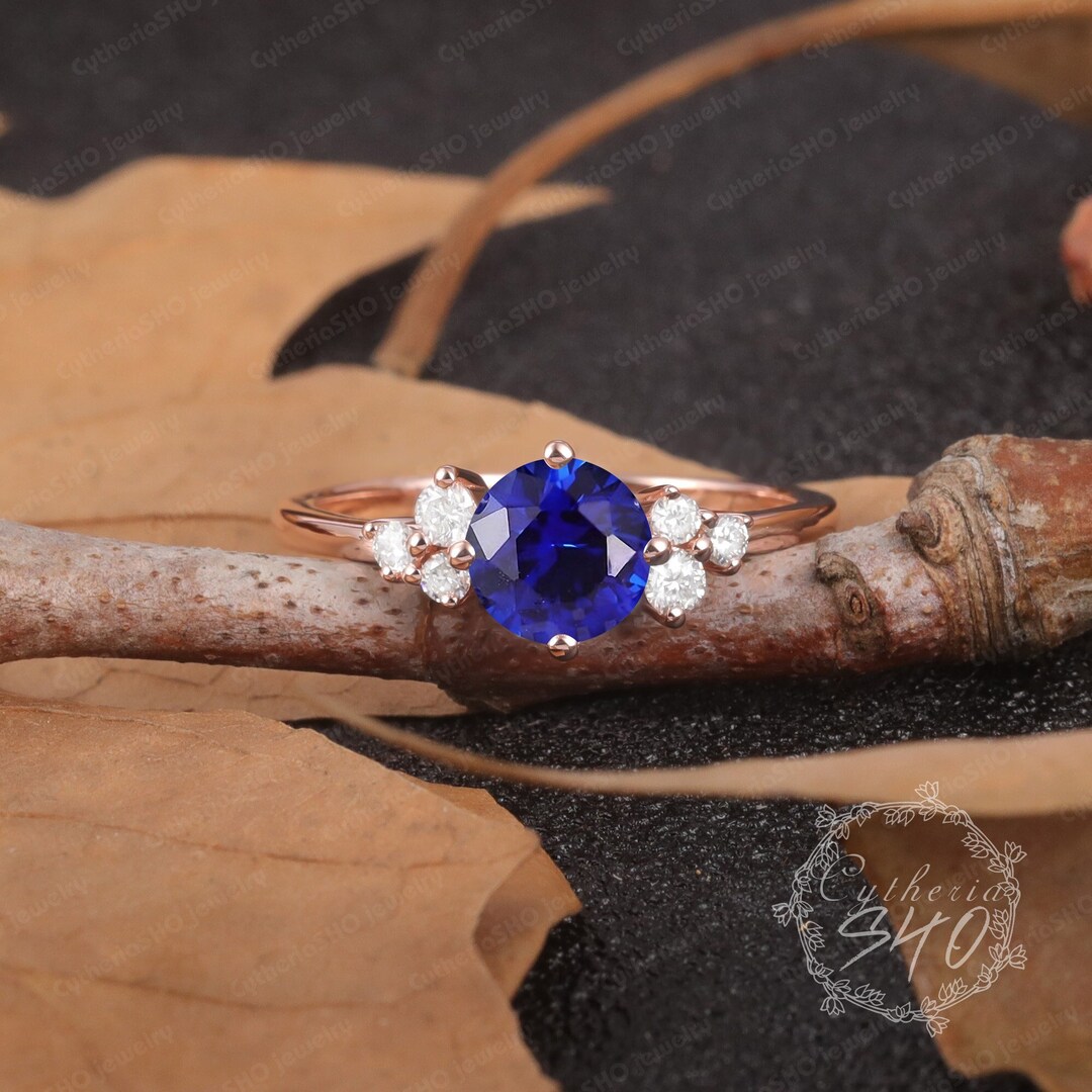 Lab Created Sapphire Engagement Ring Solid 14K Rose Gold Promise Ring ...