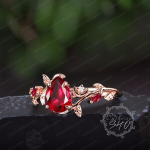 Vintage Pear Shaped Red Ruby Engagement Ring Soild 14K Rose Gold ...