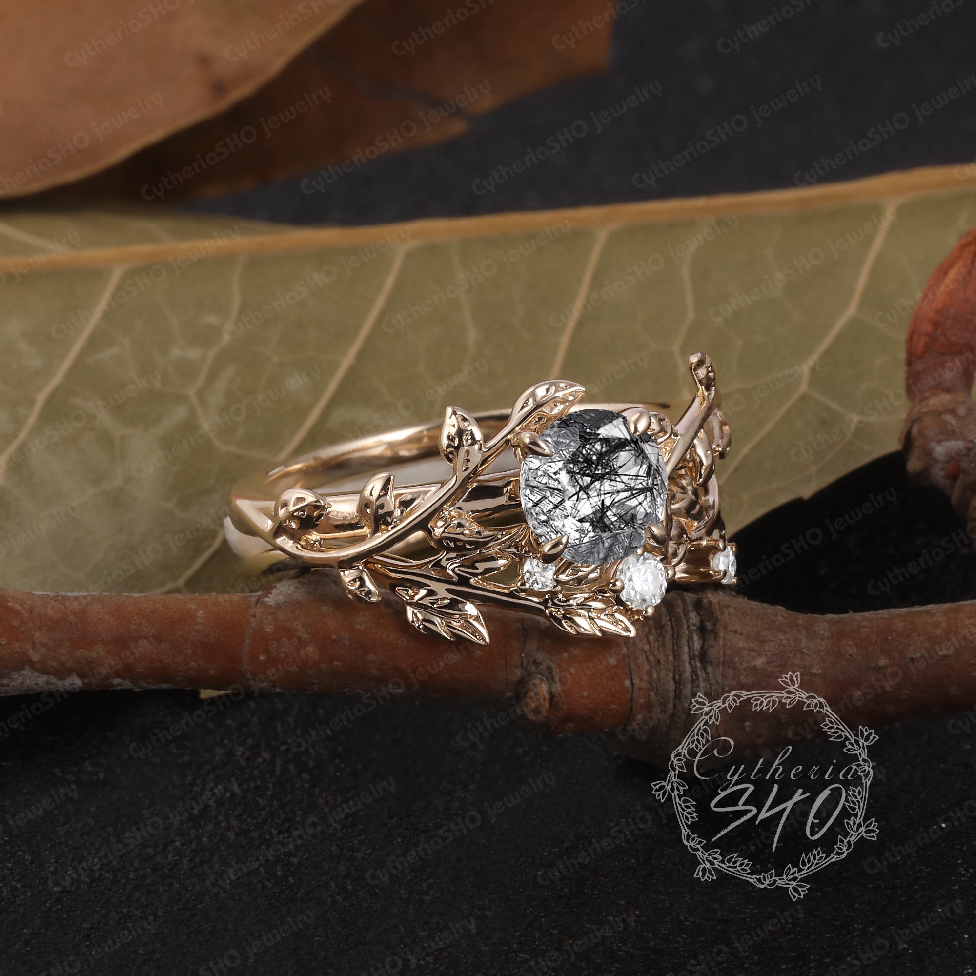 Black Rutilated Quartz Engagement Ring 14K Solid Gold Promise - Etsy