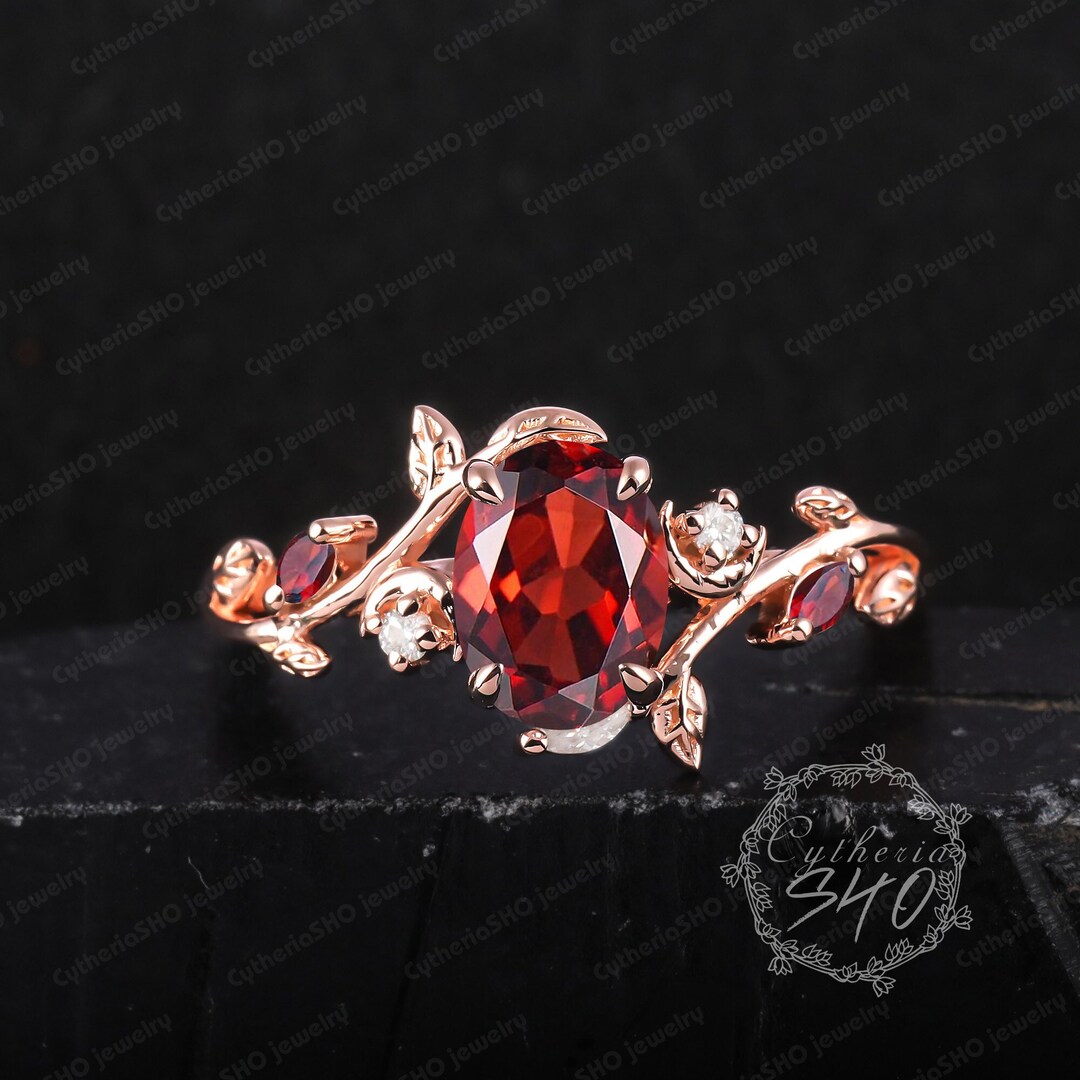 Vintage Oval Cut Garnet Engagement Ring 14K Rose Gold Gemstone Promise ...