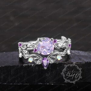 Natural Lavender Amethyst Engagement Ring Solid Rose Gold Leaf Promise ...