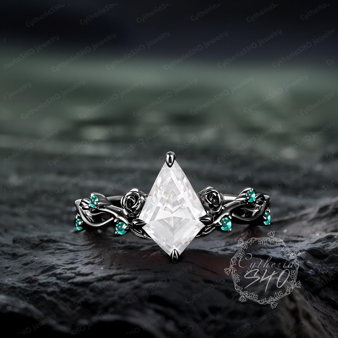 Gothic Kite Cut Moissanite Engagement Ring Black Gold Promise Ring ...